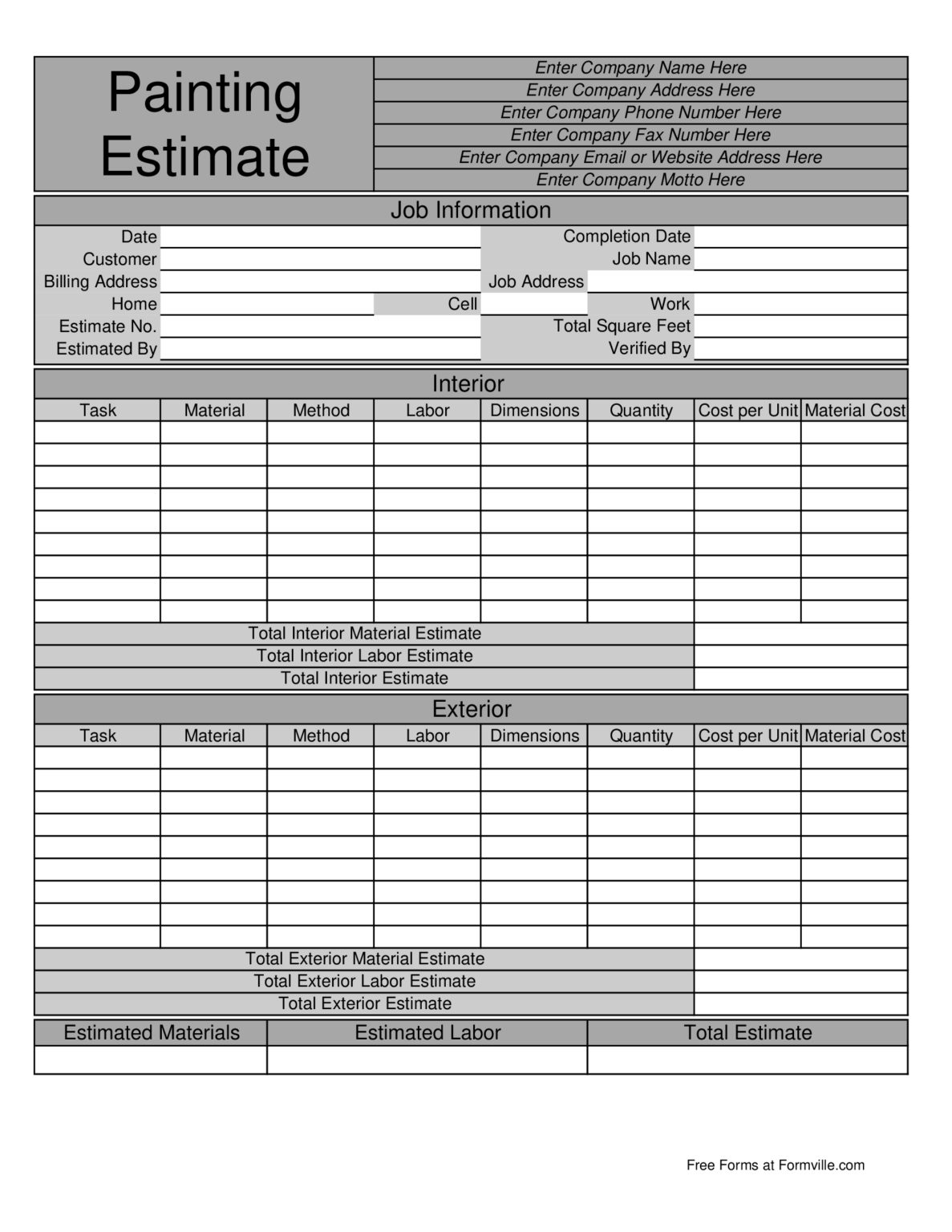 5 FREE Sample Painting Estimate Template In PDF Template Samples