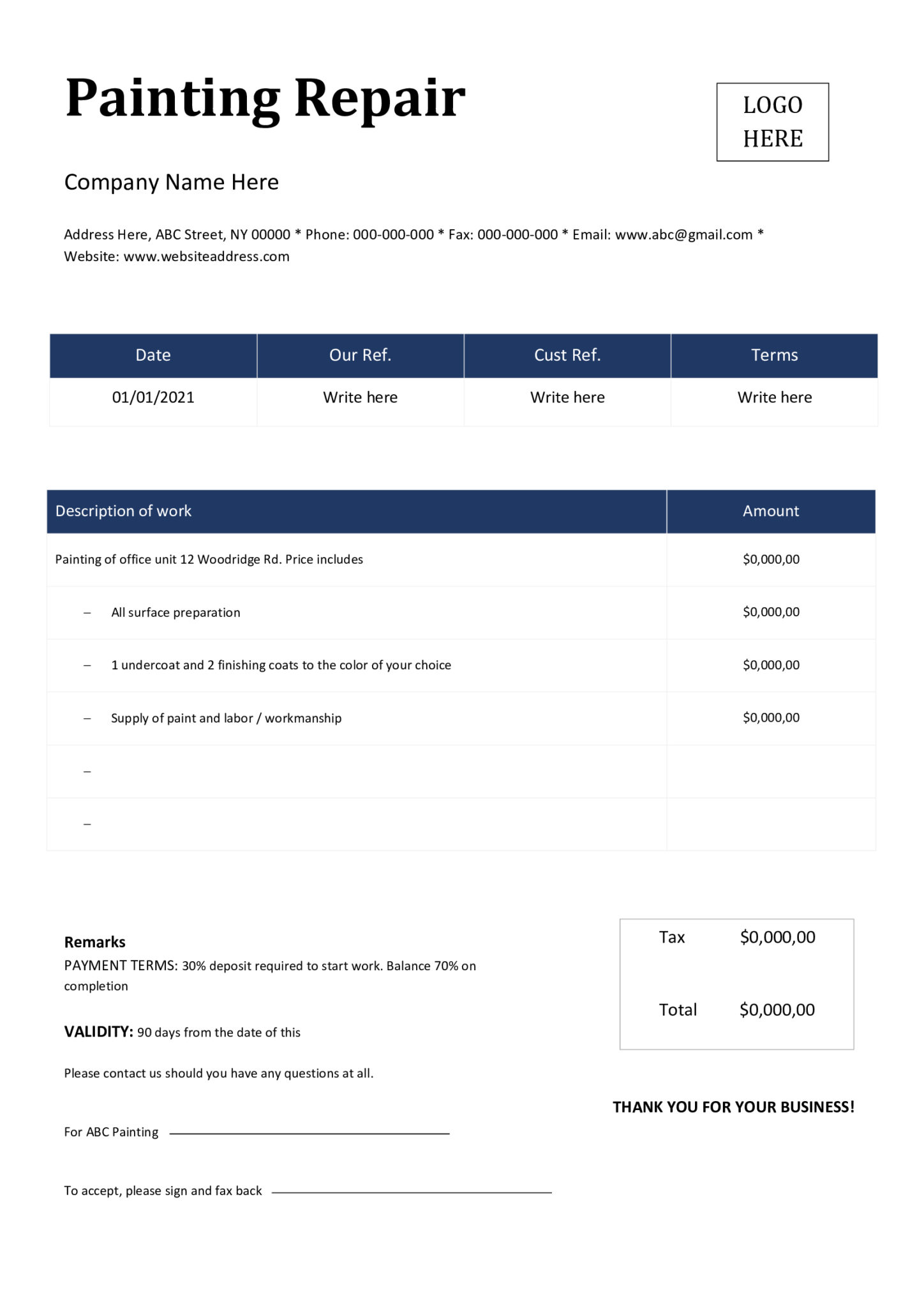 5+ Best FREE Sample Painting Estimate Template In Word | Template Samples