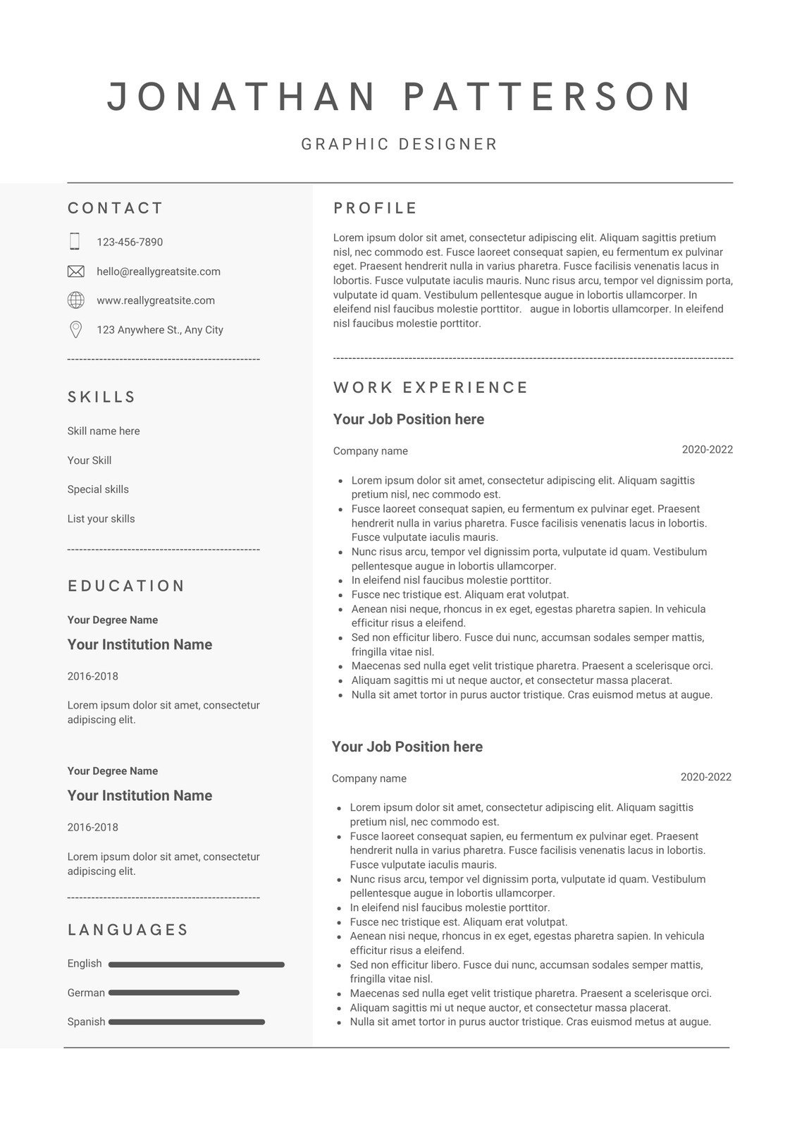Professional Resume Template Free Sample Template Samples