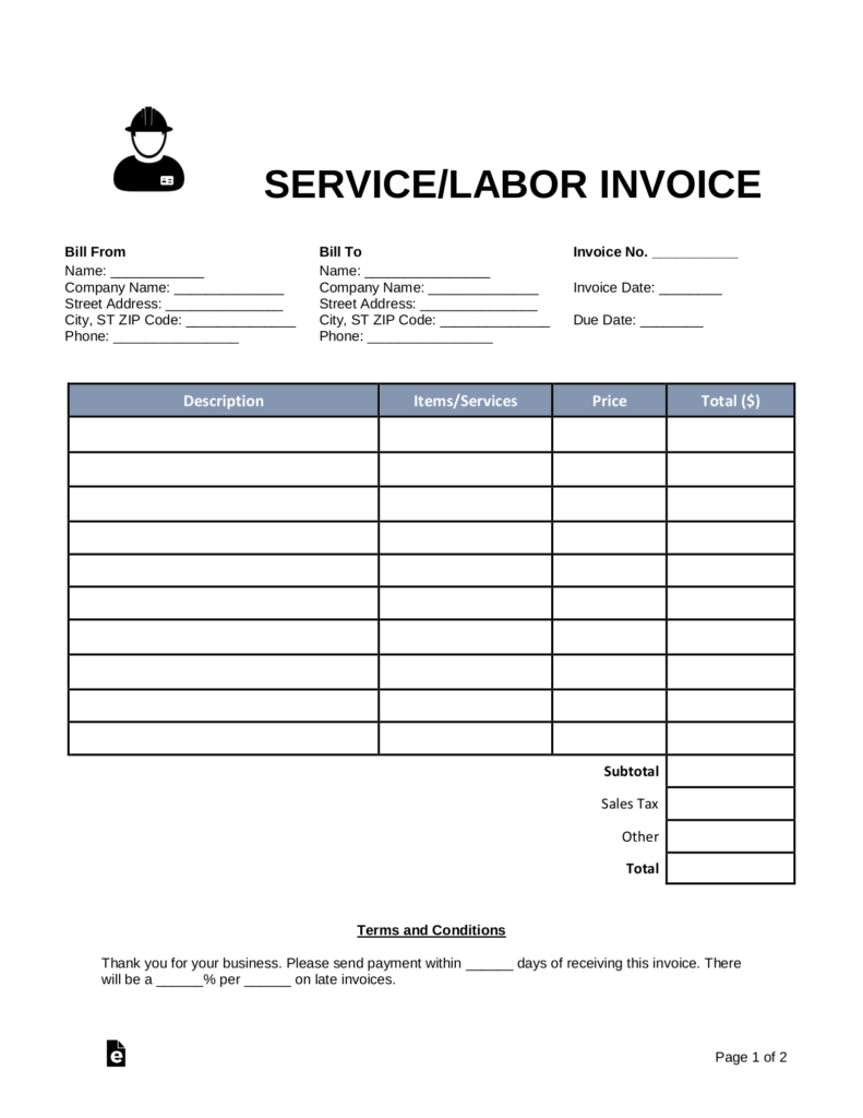 Service Invoice Sample Template | Template Samples