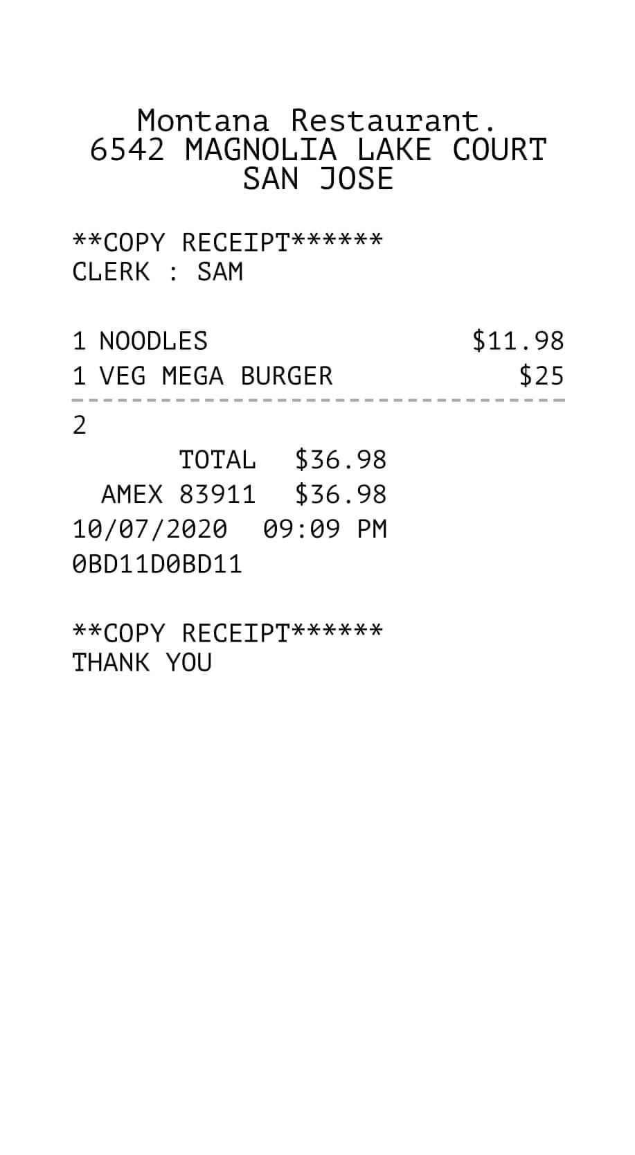 Restaurant Receipt Sample Template Template Samples