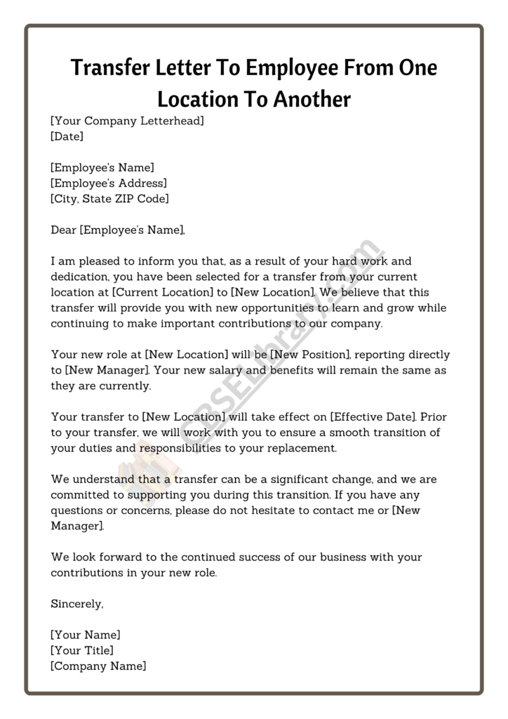 Job Transfer Letter Sample Templates | Template Samples