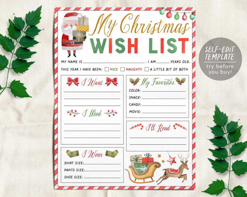 Christmas Present List Templates | Template Samples