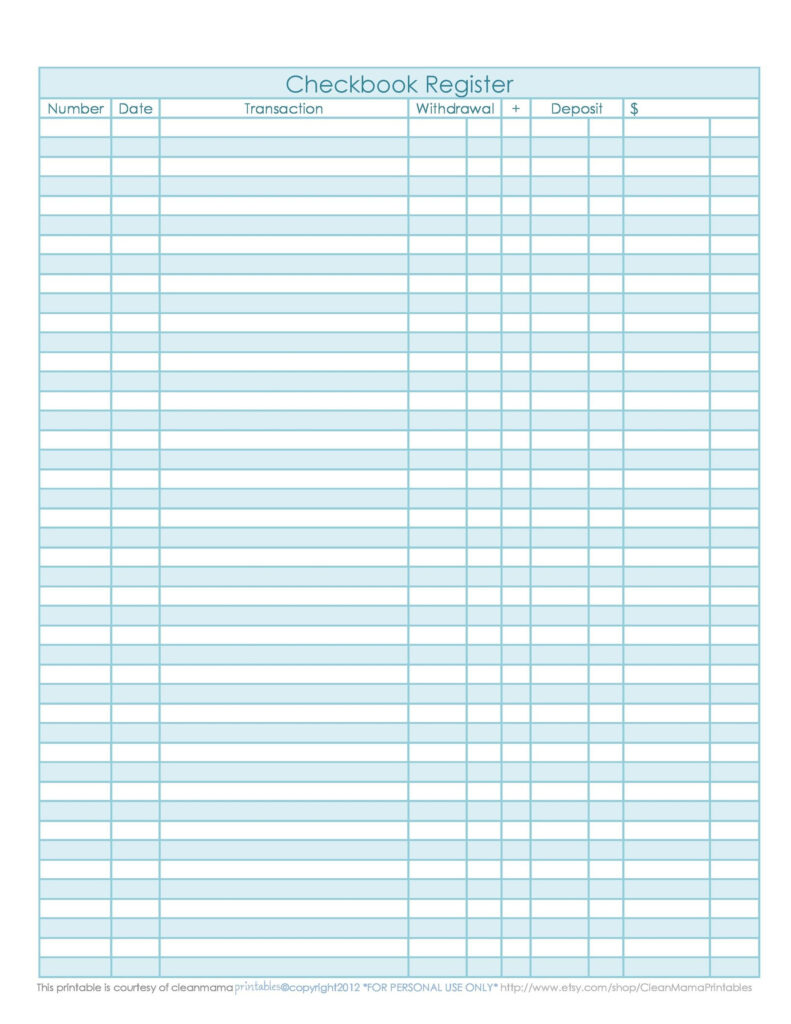 Free Printable Checkbook Register Template | Template Samples