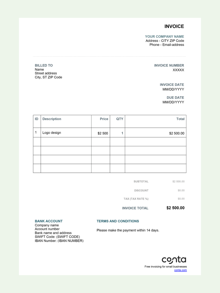 Free Printable Blank Self Employed Printable Invoice Template ...