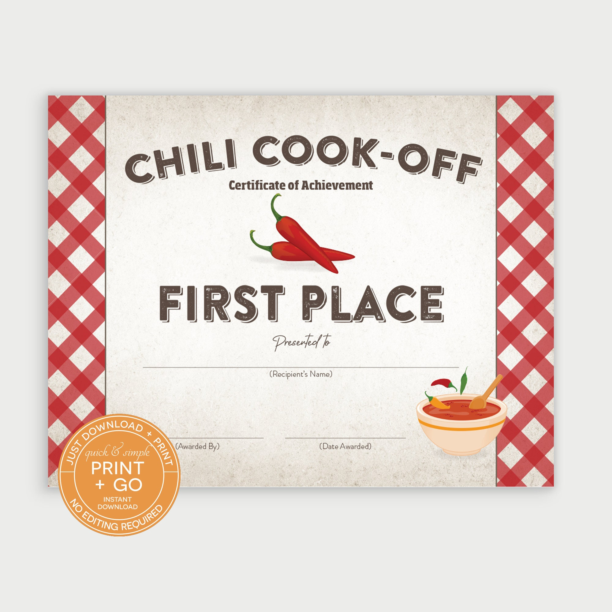 Free Printable Chili Cook Off Award Certificate Template Template Samples