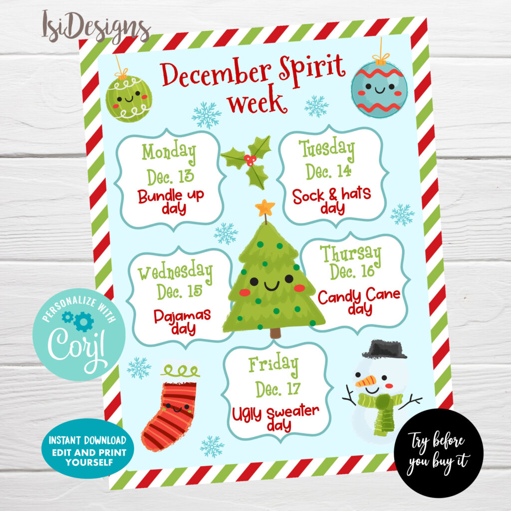 Christmas Spirit Week Template Free | Template Samples